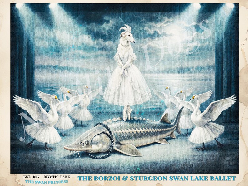 Borzoi Balletcore Aesthetic Swan Lake Art, Personalized Gift for Her ...