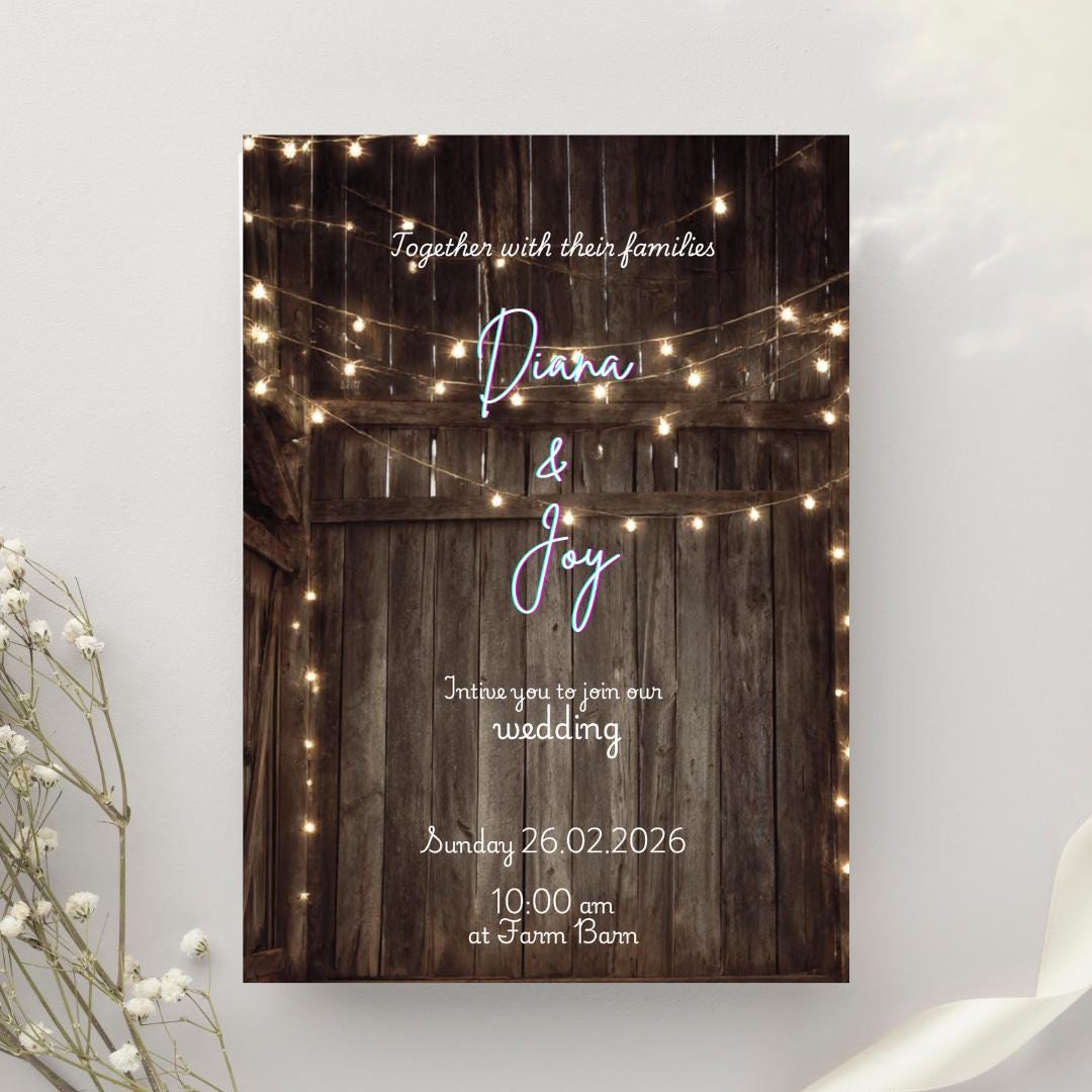 Rustic Barn Wedding Invitation Template, Self- Editable by Canva - Etsy