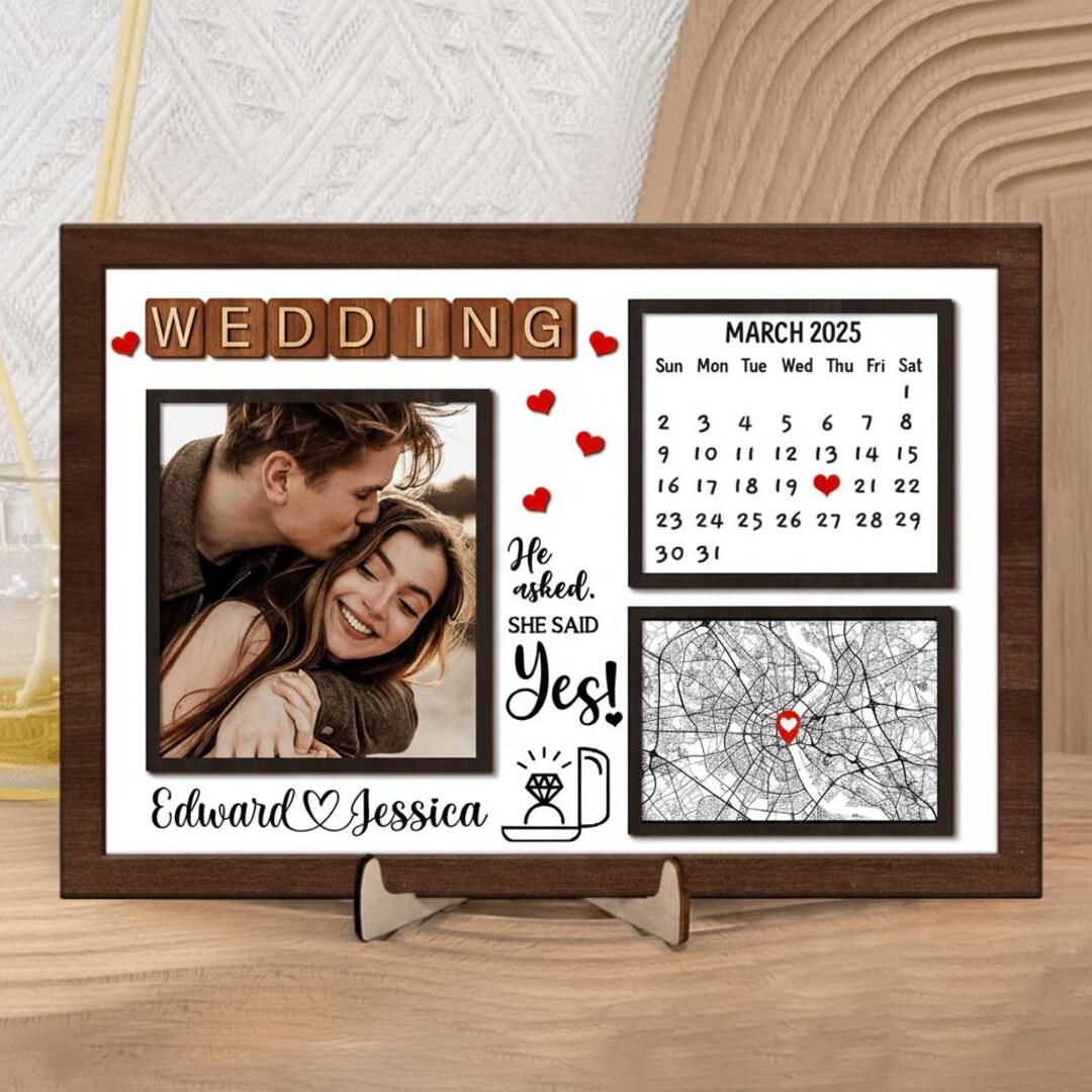 Custom Photo He Asked and She Said Yes 2-layered Wooden Plaque, Couple ...