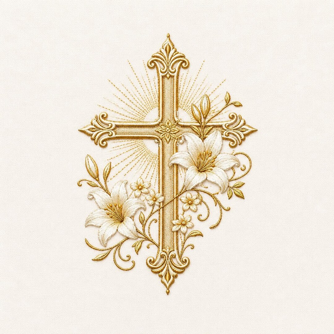 Christian Cross Machine Embroidery Design, Floral Cross EMB File ...