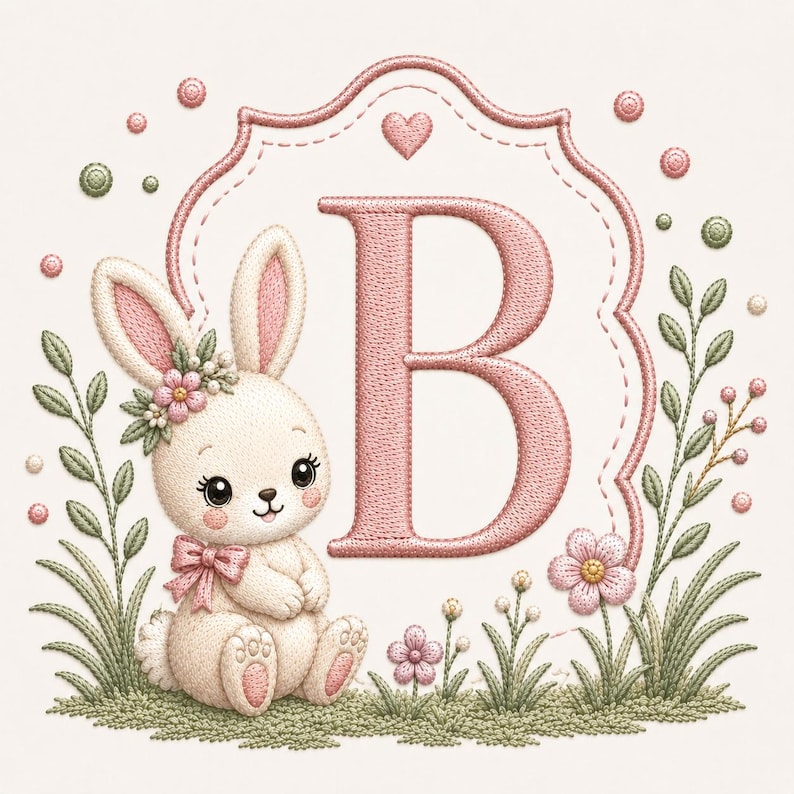 Custom Bunny Monogram Embroidery Design, Personalized Baby Name Letter ...