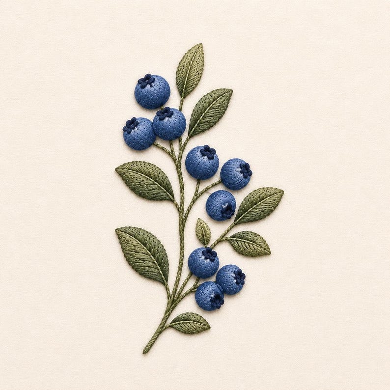 Blueberry Branch Embroidery Design, Botanical Blueberry Embroidery ...
