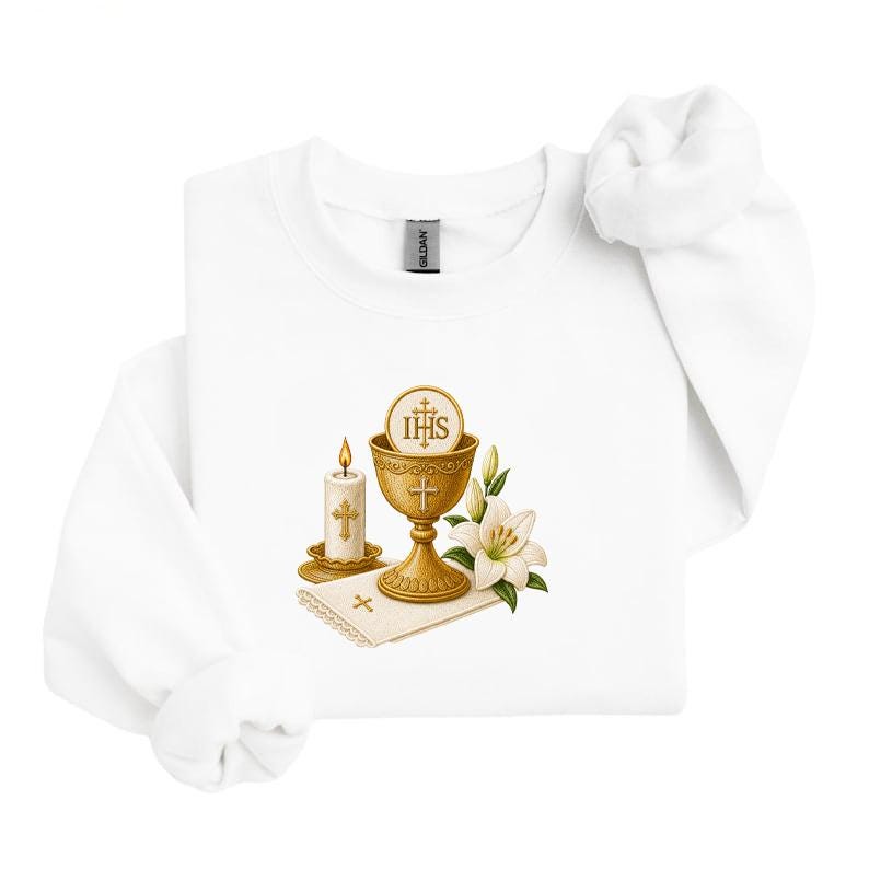 First Communion Embroidery Design, Holy Eucharist Chalice With Lily ...