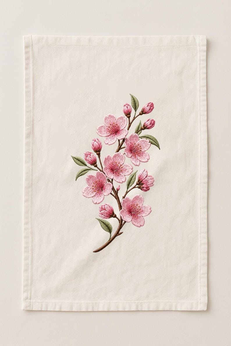 Cherry Blossom Embroidery Design, Sakura Branch Machine Embroidery File ...