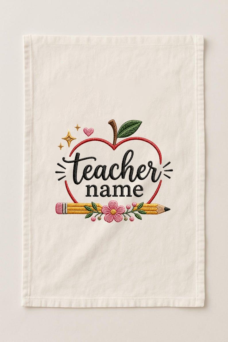Teacher Name Embroidery Design, Back to School Machine Embroidery File ...