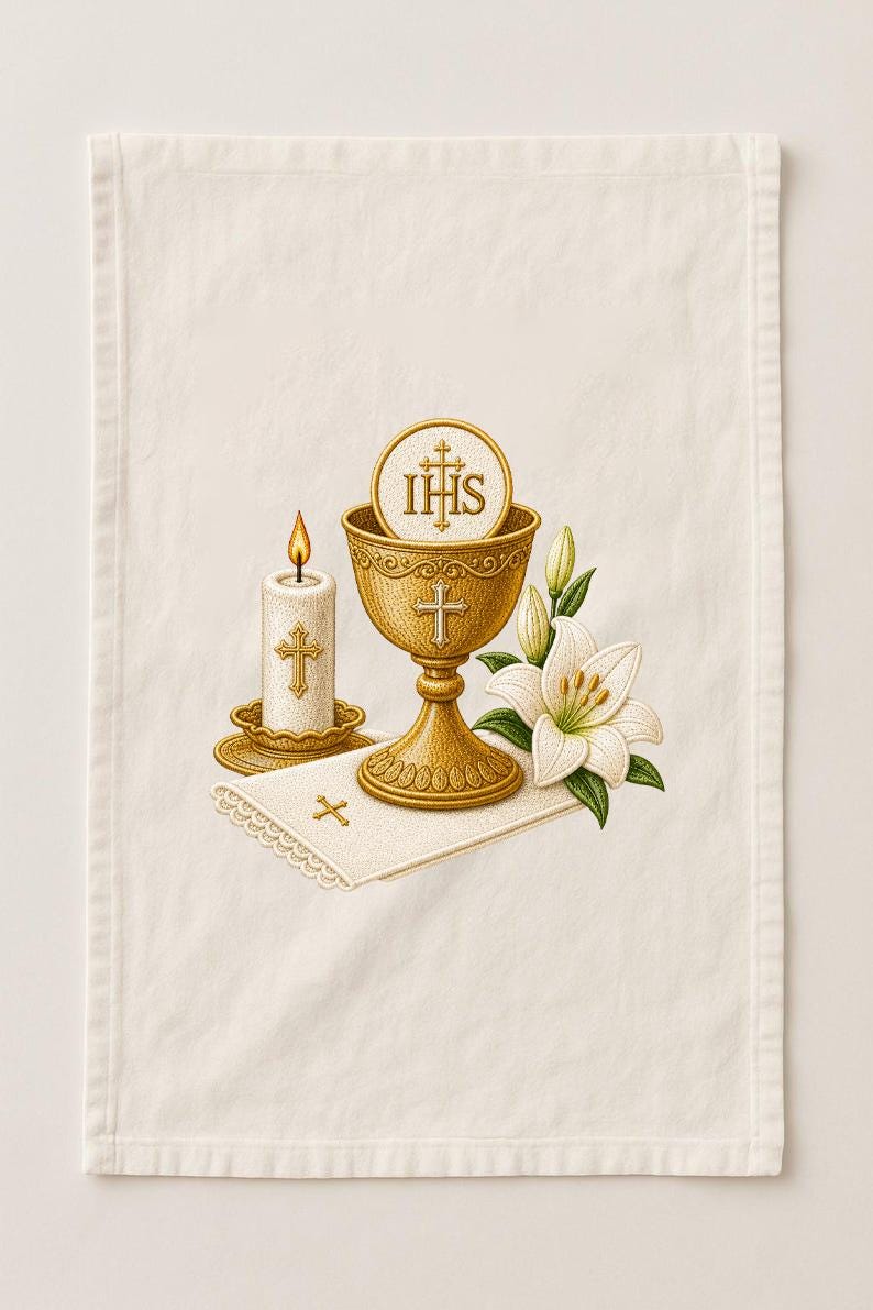 First Communion Embroidery Design, Holy Eucharist Chalice With Lily ...
