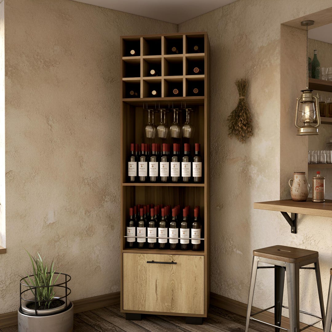 Mahogany Aged Oak Corner Bar Cabinet, Wine Cubbies & Cup Rack - Etsy
