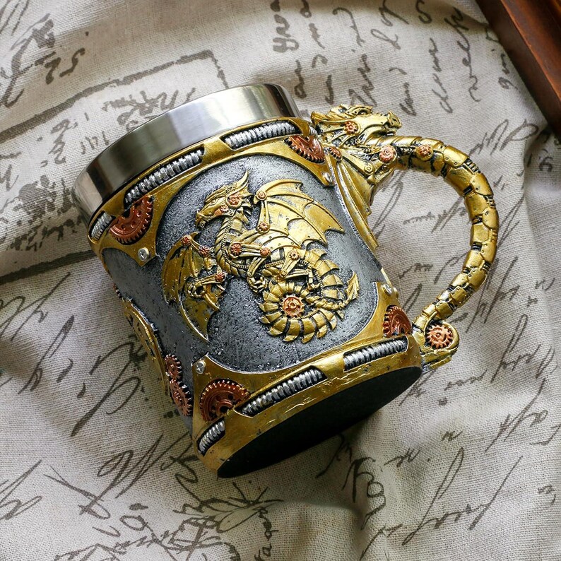 Medieval Steampunk Dragon Mug - 15.8oz Renaissance Mechanical Dragons ...