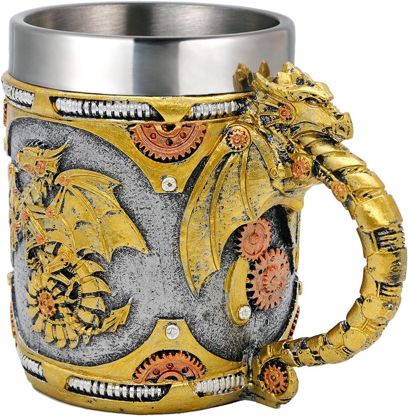 Medieval Steampunk Dragon Mug - 15.8oz Renaissance Mechanical Dragons ...