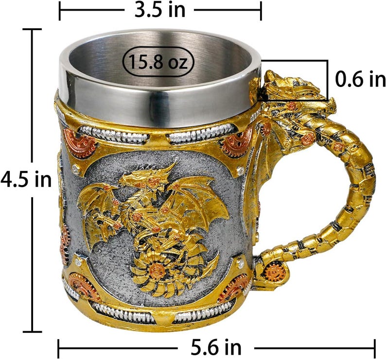 Medieval Steampunk Dragon Mug - 15.8oz Renaissance Mechanical Dragons ...