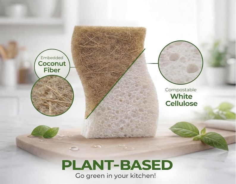 10 Pack Natural Kitchen Sponges, Cellulose Coconut Scrubber, Non ...