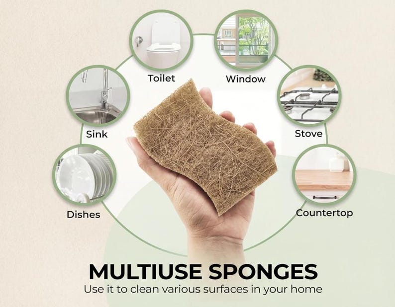 10 Pack Natural Kitchen Sponges, Cellulose Coconut Scrubber, Non ...