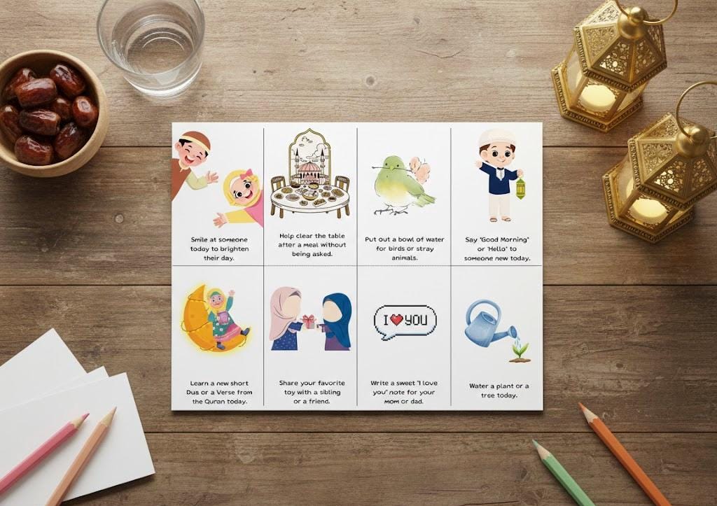 Ramadan Good Deeds Cards for Kids, 30 Day Activity Challenge, Islamic ...