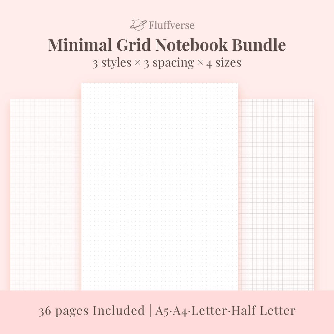 Full Grid Notebook Printable Bundle — Edge to Edge Dot Grid, Lined ...