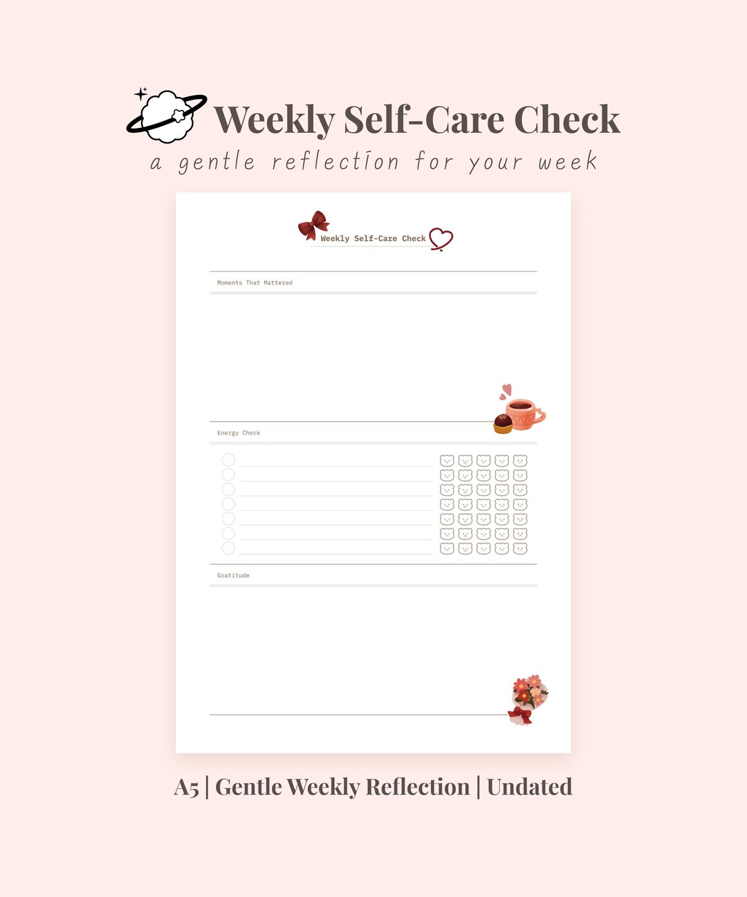 A5 Weekly Self Care Check Planner | Simple Habit Check Page | Printable ...