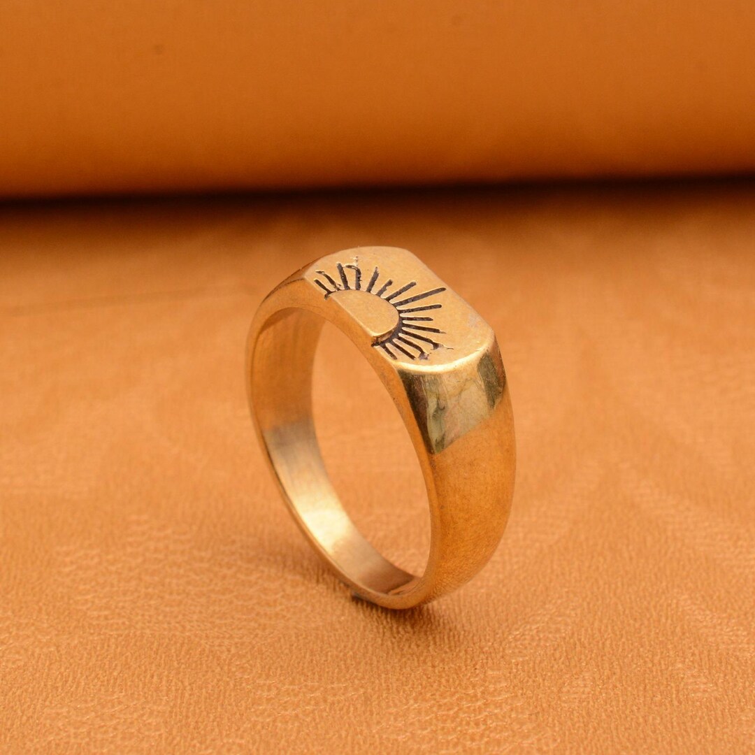 Gold Sun Signet Ring: Engraved Brass Handmade Ring - Etsy