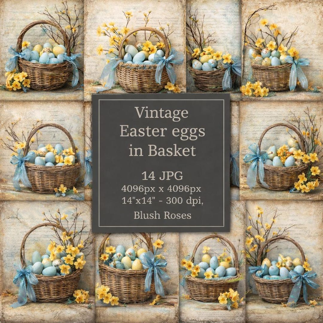 Vintage Easter Eggs Digital Paper | Blue Eggs, Daffodils Scrapbook ...