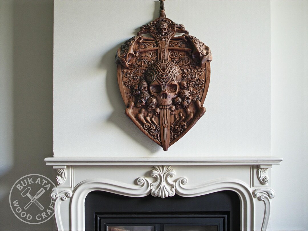 Santa Muerte Skull and Sword Wall Art - Handcrafted Wooden Panel - Etsy
