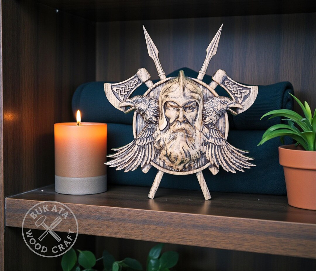 Odin Wall Decor: Rustic Handcrafted Wood Totem - Nordic Myth Art - Etsy