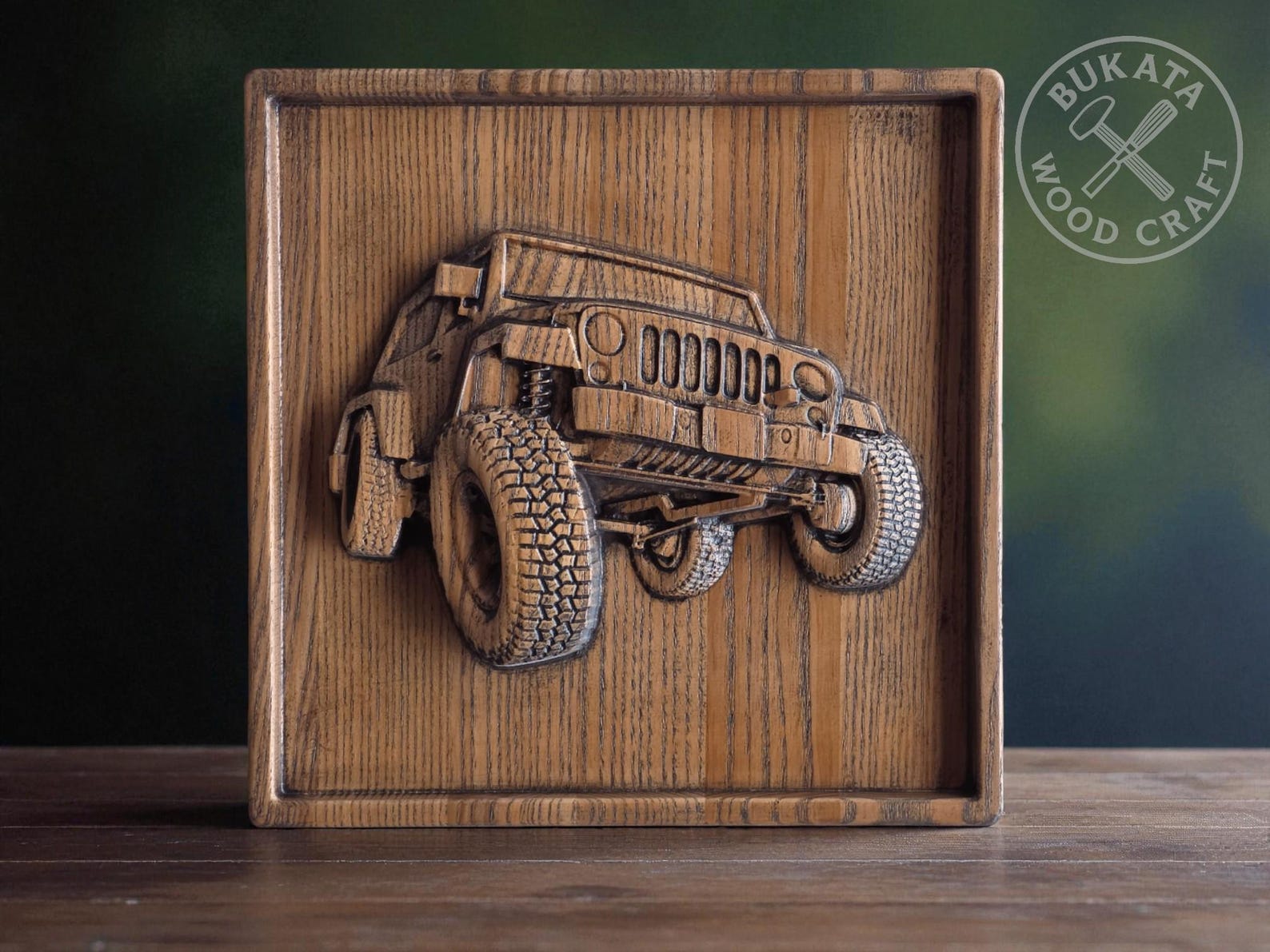 Jeep Wood Sculpture: Detailed Four-wheel Drive Carving - Rustic Decor ...