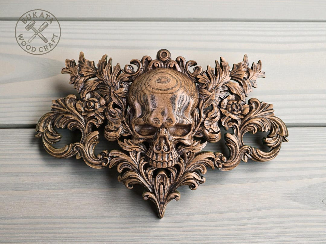 Wood Skull Onlay: Ornate Floral Design - Hand Painted Accent - Etsy