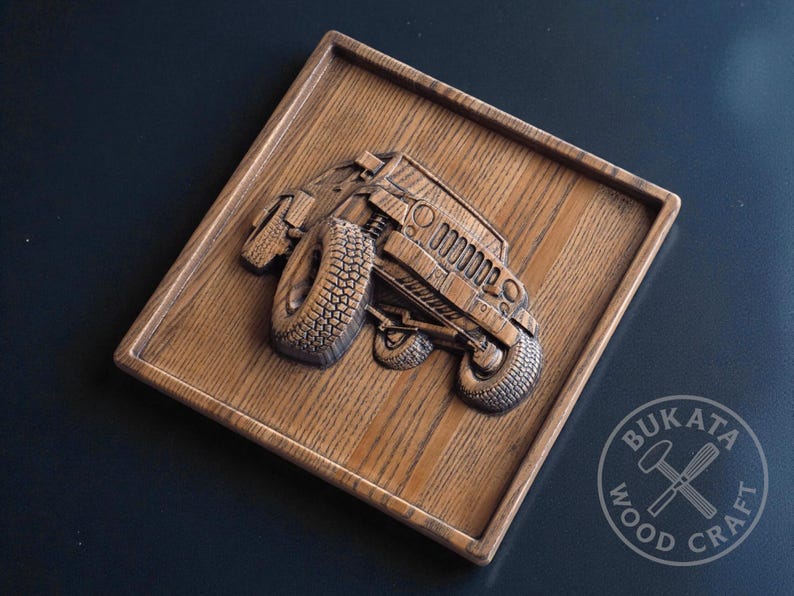 Jeep Wood Sculpture: Detailed Four-wheel Drive Carving - Rustic Decor ...