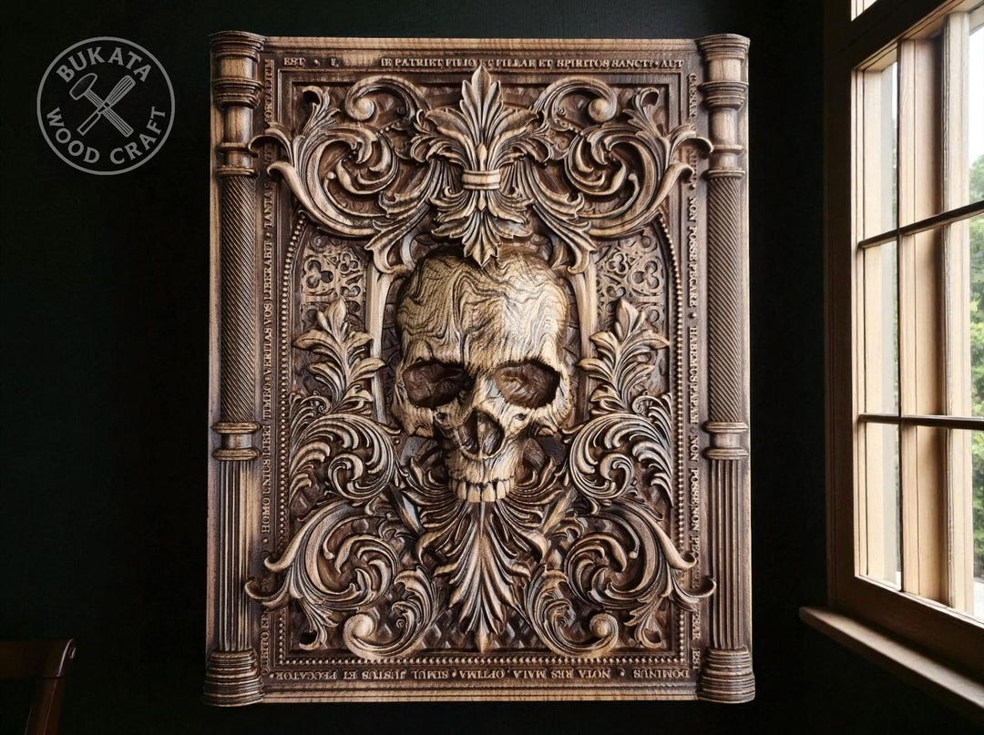 Santa Muerte Skull Panel, Handcrafted Wood Carving (dark Art Decor) - Etsy
