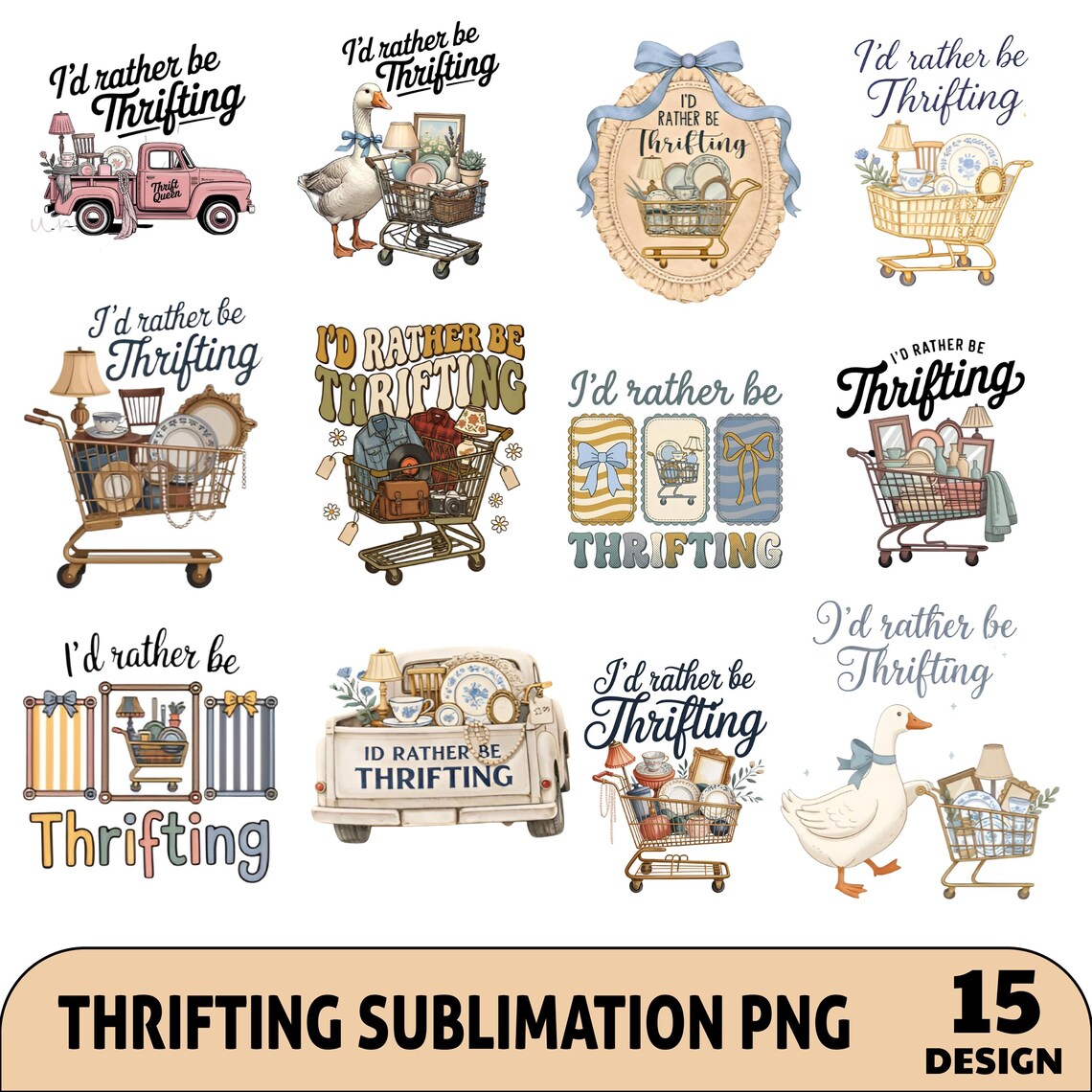 I’d Rather Be Thrifting PNG Bundle, Cute Thrift Quote Designs, Vintage ...