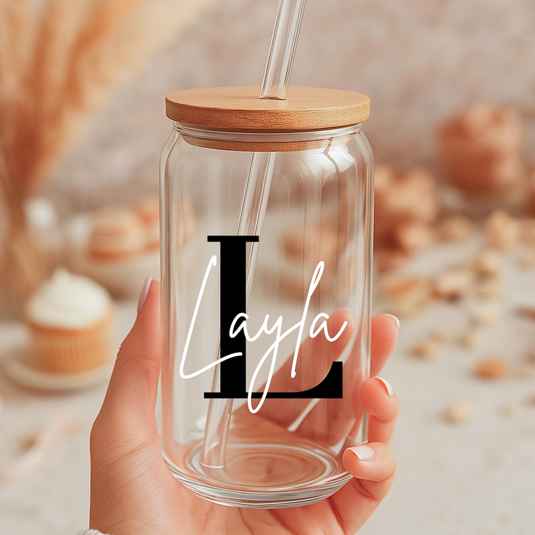 Name Glass Tumbler, Monogram Glass Cup, Custom Name Glass Cup for ...