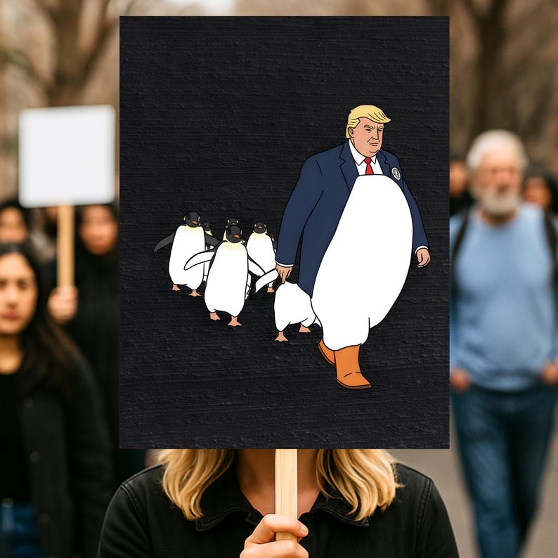 Funny Trump Greenland Protest Sign, Penguin Parody Yard Sign, Political ...