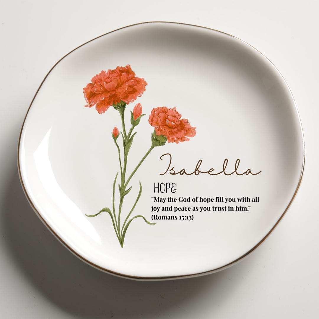 Personalized Bible Verse Floral Trinket Dish, Watercolor Birth Flower ...