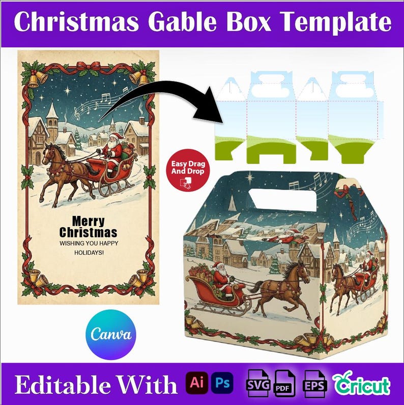 Christmas Gable Box Template, Christmas Theme Gable Box Bundle Template ...