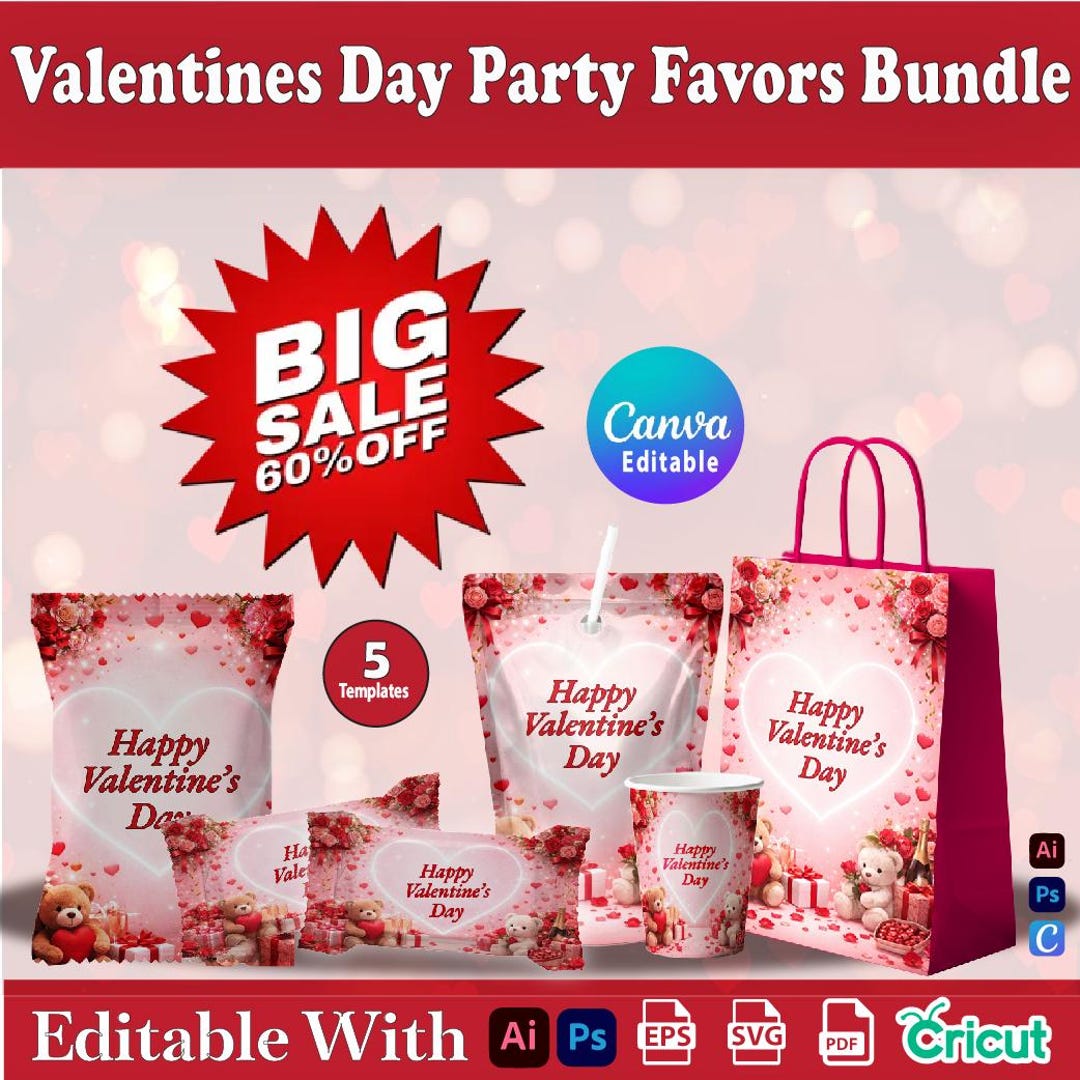 Valentine’s Day Party Favors Bundle, Valentine Party Favors Templates ...