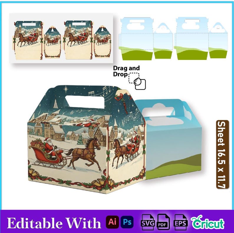 Christmas Gable Box Template, Christmas Theme Gable Box Bundle Template ...