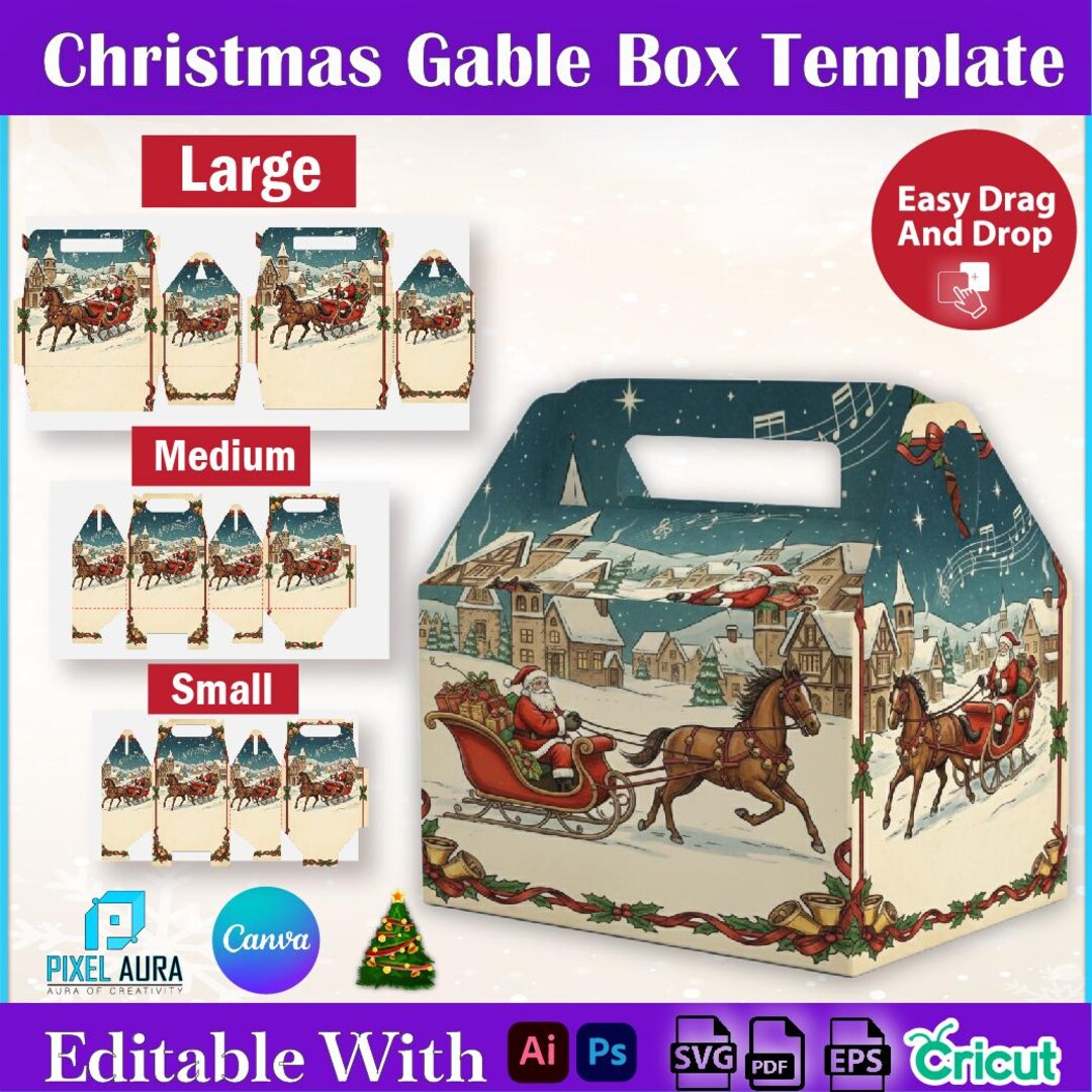 Christmas Gable Box Template, Christmas Theme Gable Box Bundle Template ...
