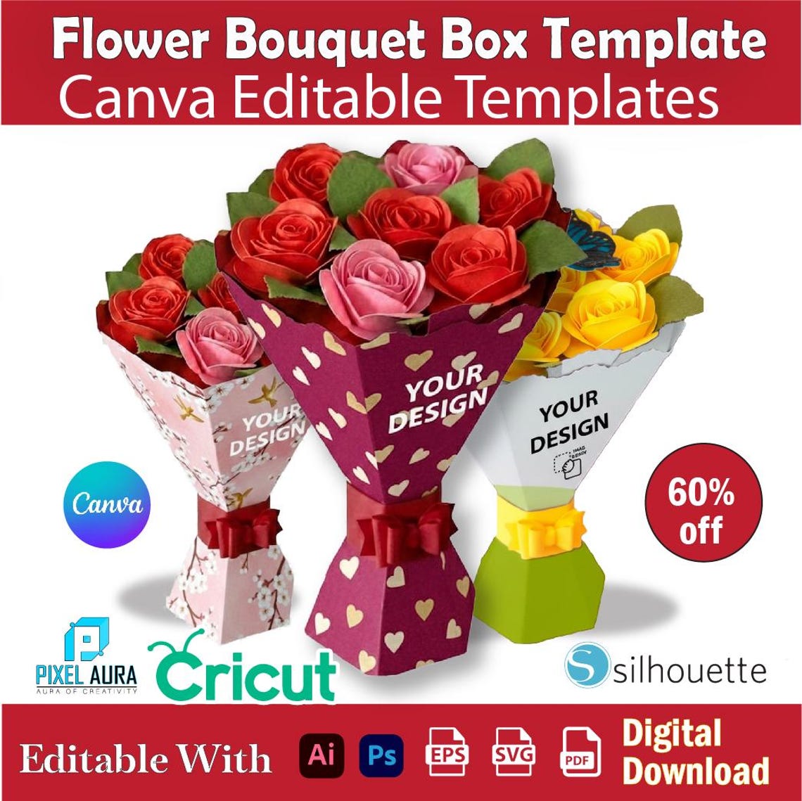 Flower Bouquet Box Template, Flower Box, Flower Bouquet, Gift Box, Rose ...