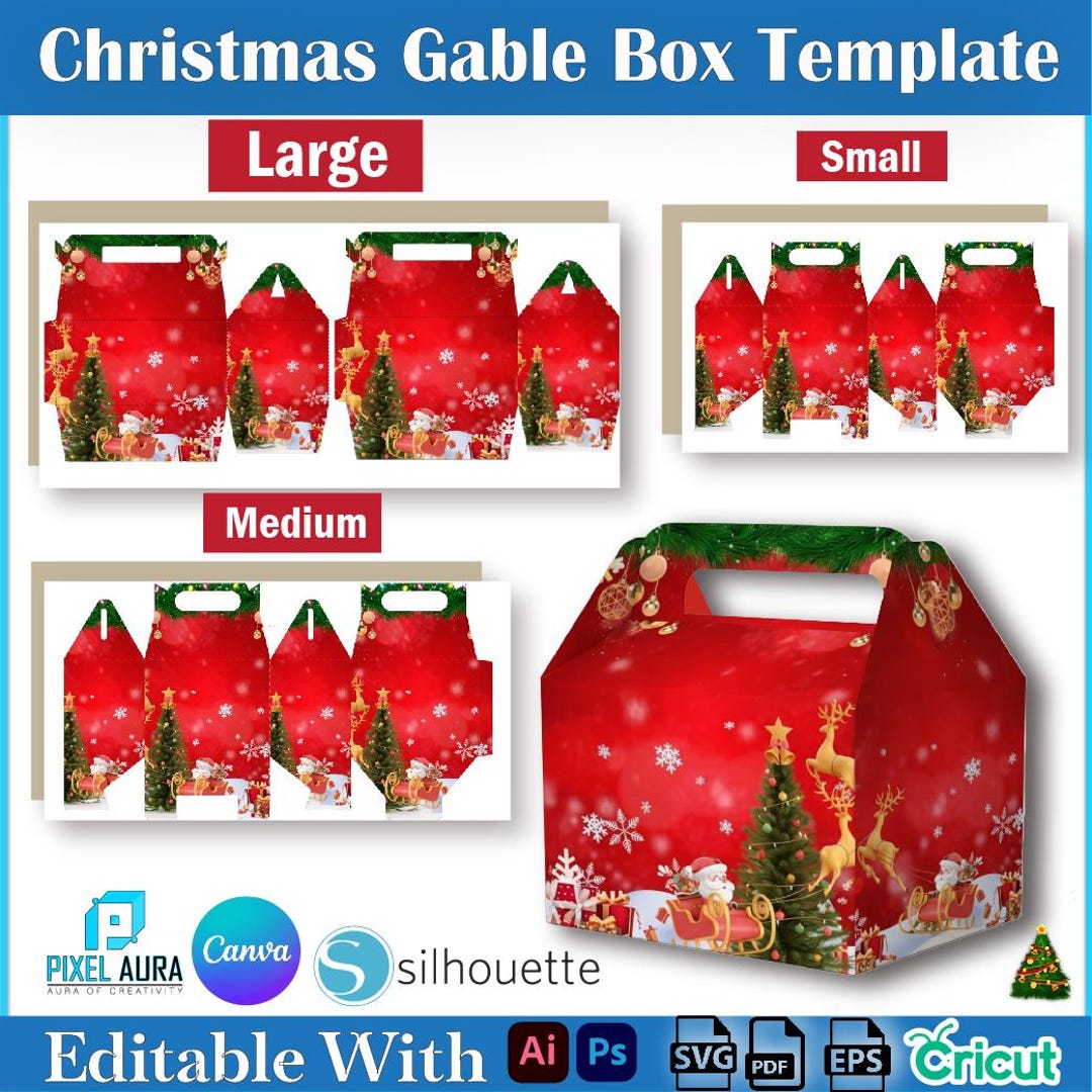 Christmas Gable Box Template, Christmas Theme Gable Box Bundle Template ...
