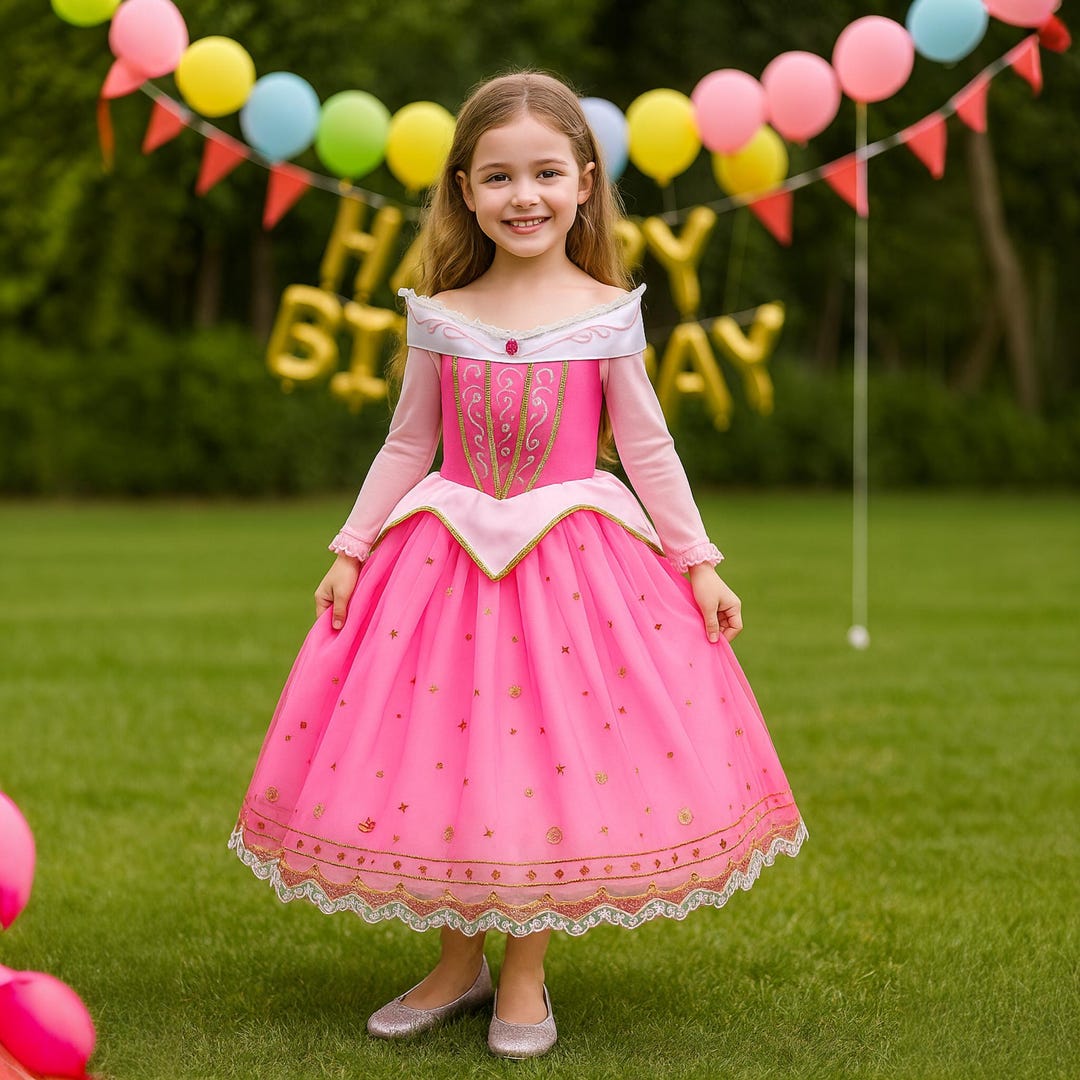Elegant Aurora Princess Dress for Girls Long Sleeve Costume Birthday ...
