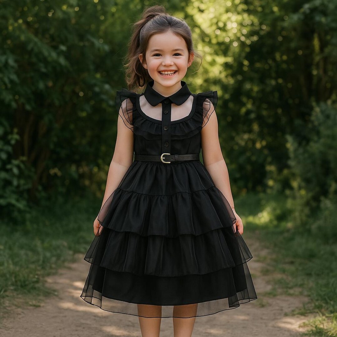 Vintage Gothic Baby Girl Costume Kids Cosplay Black Dress Halloween ...