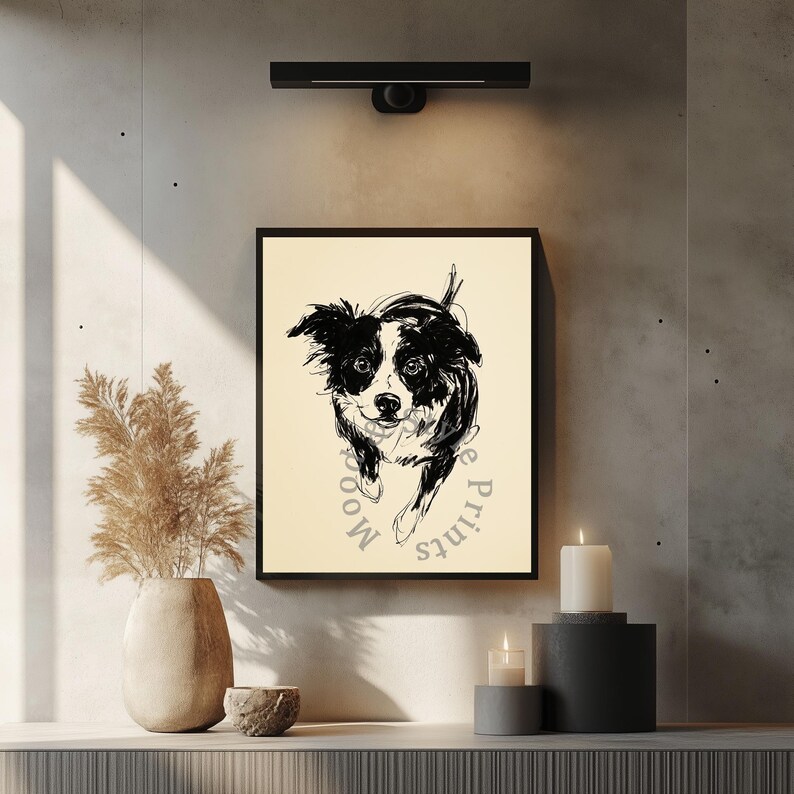 Border Collie Line Art Print - Modern Farmhouse Dog Portrait (digital ...