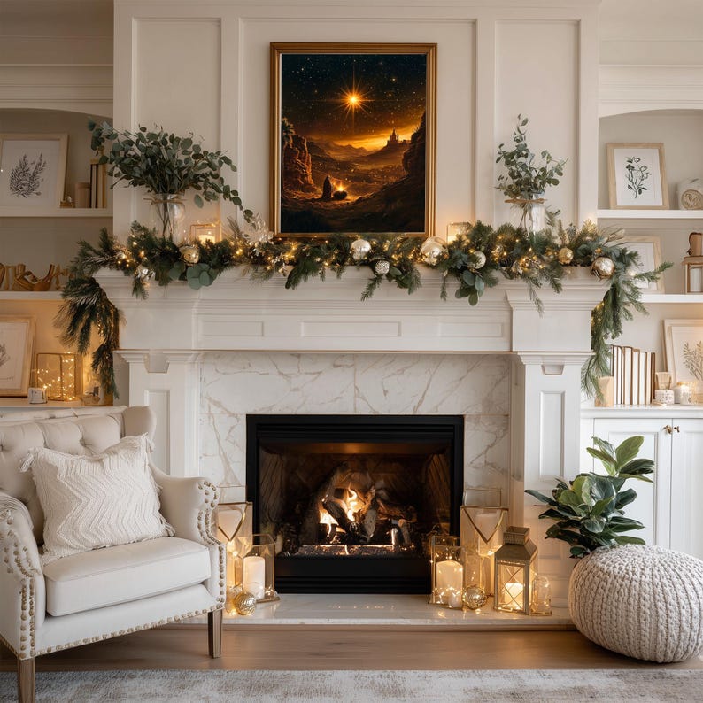 Star of Bethlehem Nativity Scene Print – Moody Christmas Wall Art ...