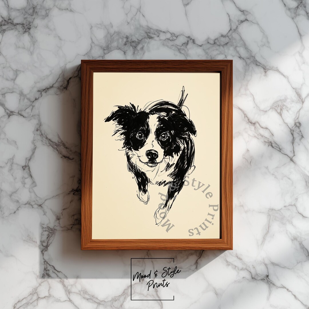 Border Collie Line Art Print - Modern Farmhouse Dog Portrait (digital ...