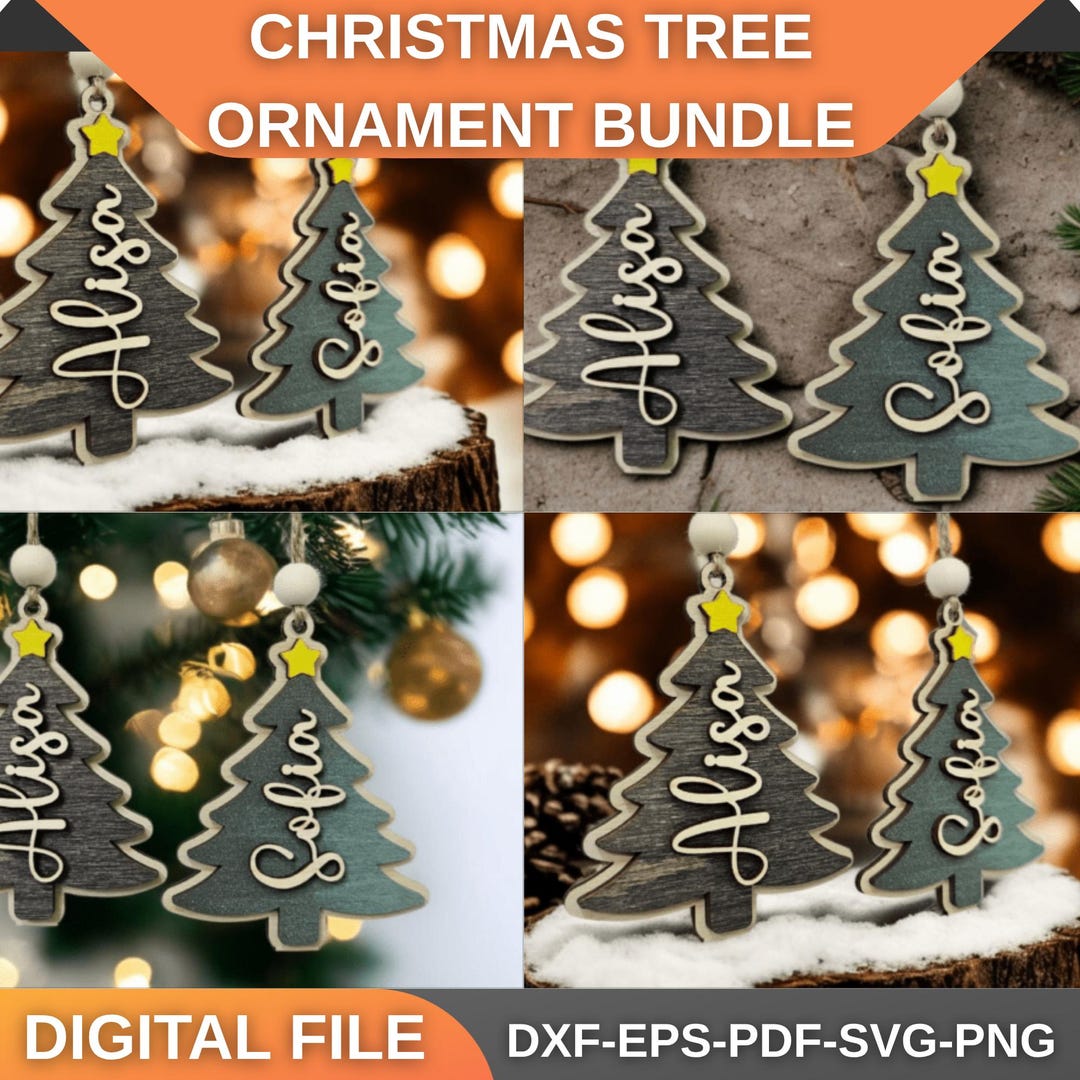 Christmas Tree Gift Tags SVG Bundle, Bow Ornament & Hanging Tag Laser ...
