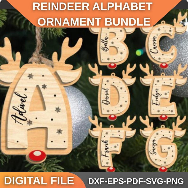 120+ Files Reindeer Alphabet Ornament SVG, Personalized Christmas ...