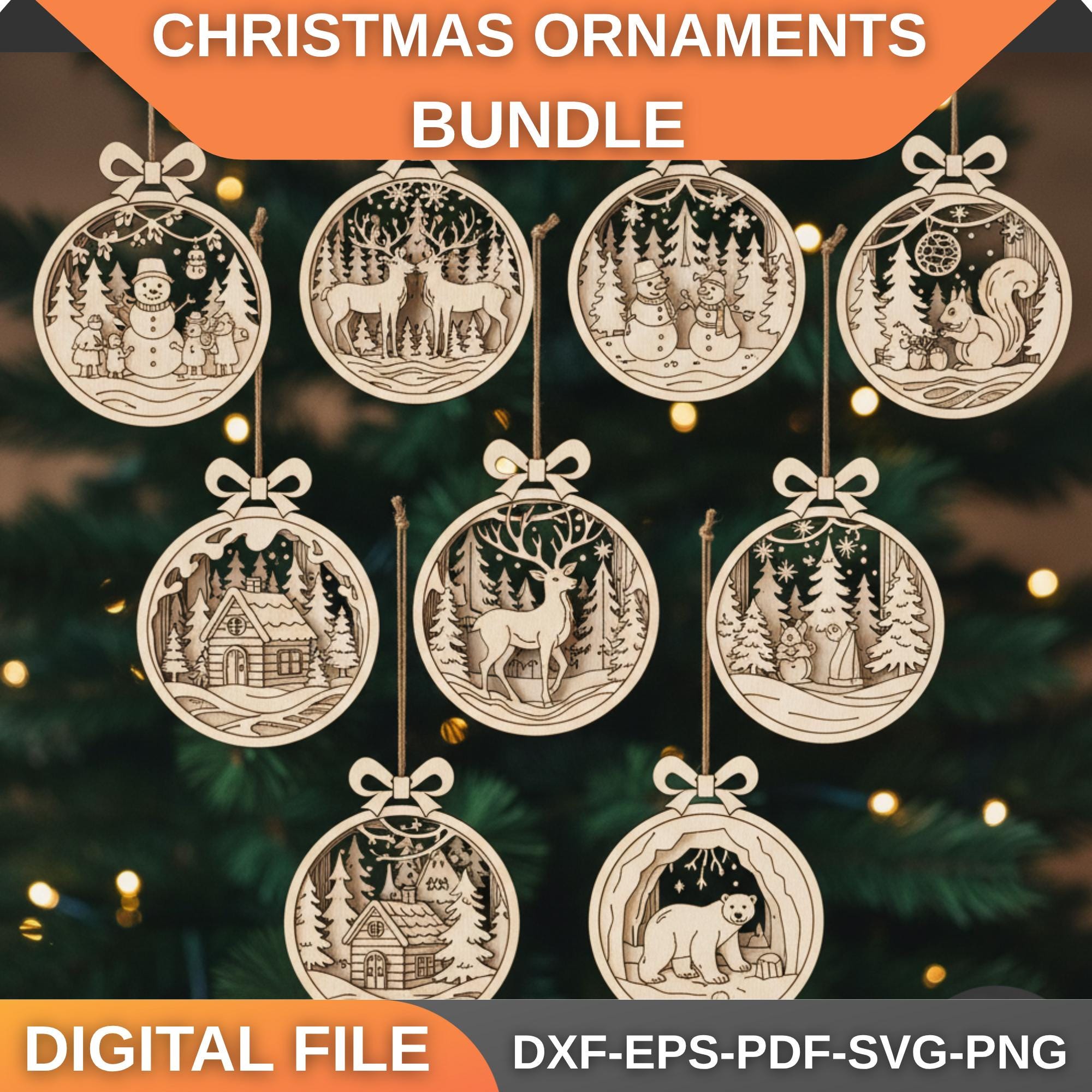 50+ Files Christmas Ornaments SVG Bundle, Laser Cut Xmas Vector Files ...
