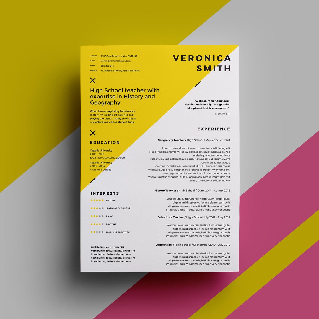 Hello Yellow / Unique Minimal One-page Resume, CV, Affinity Designer ...