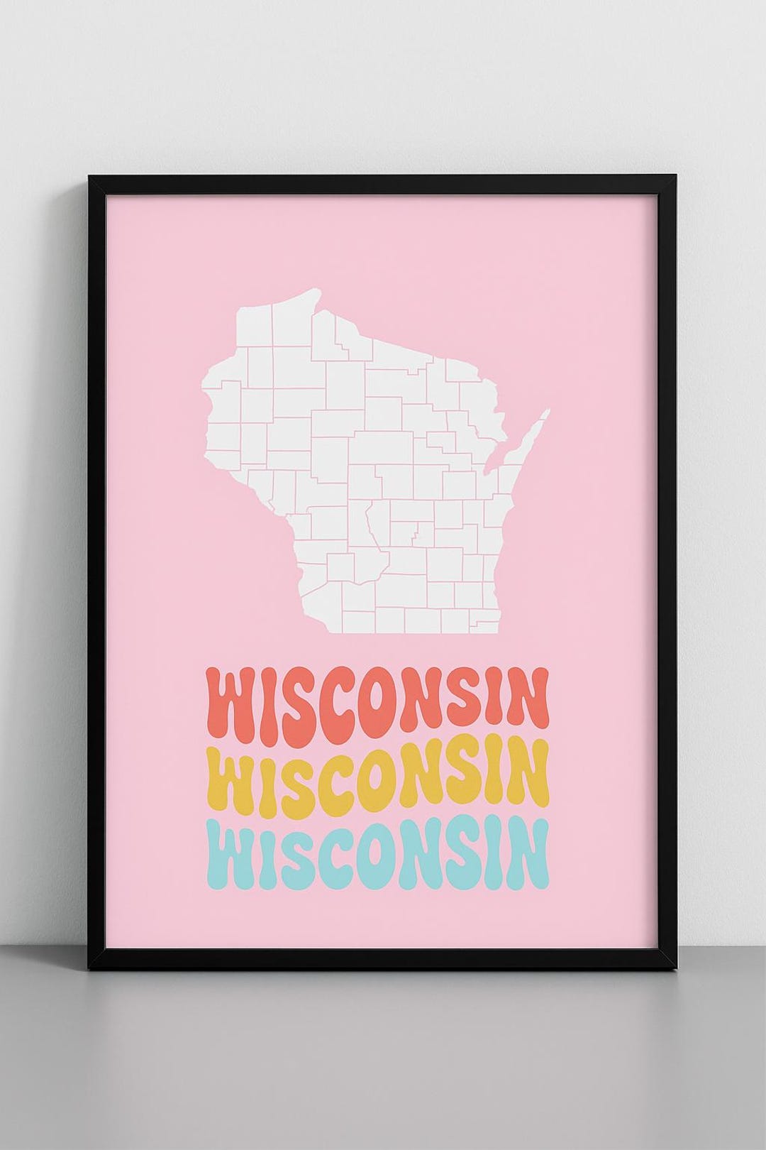 Wisconsin Wall Art, Pink State Map Print, Colorful Wisconsin Poster ...