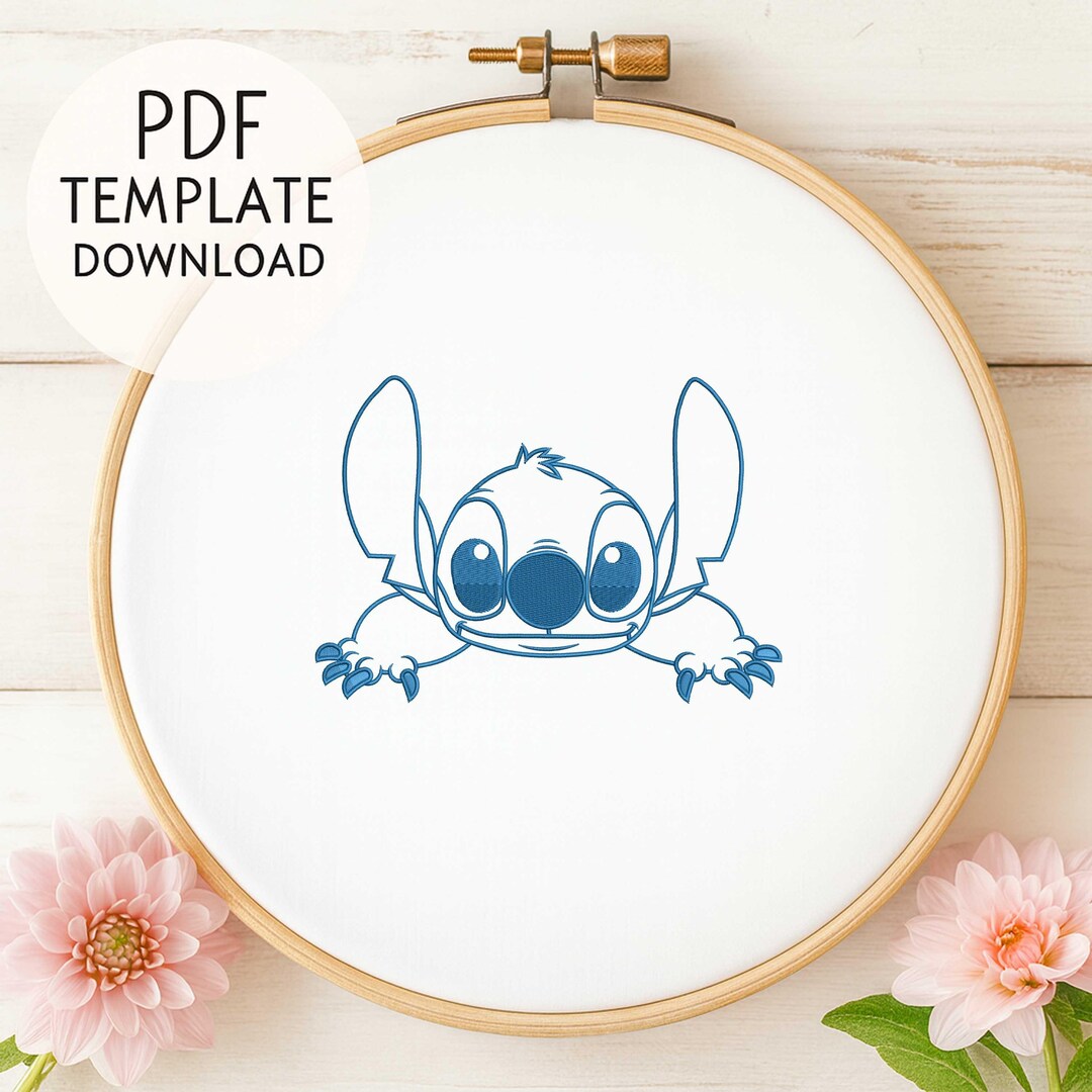 Stitch Outline Embroidery PDF Pattern, Cute Cartoon Hoop Art Template ...