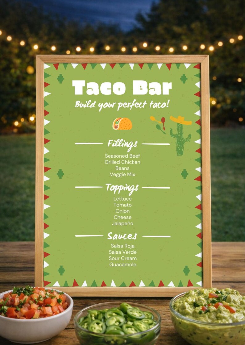 Editable Taco Bar Sign Template | Fiesta Party Menu Poster (instant ...