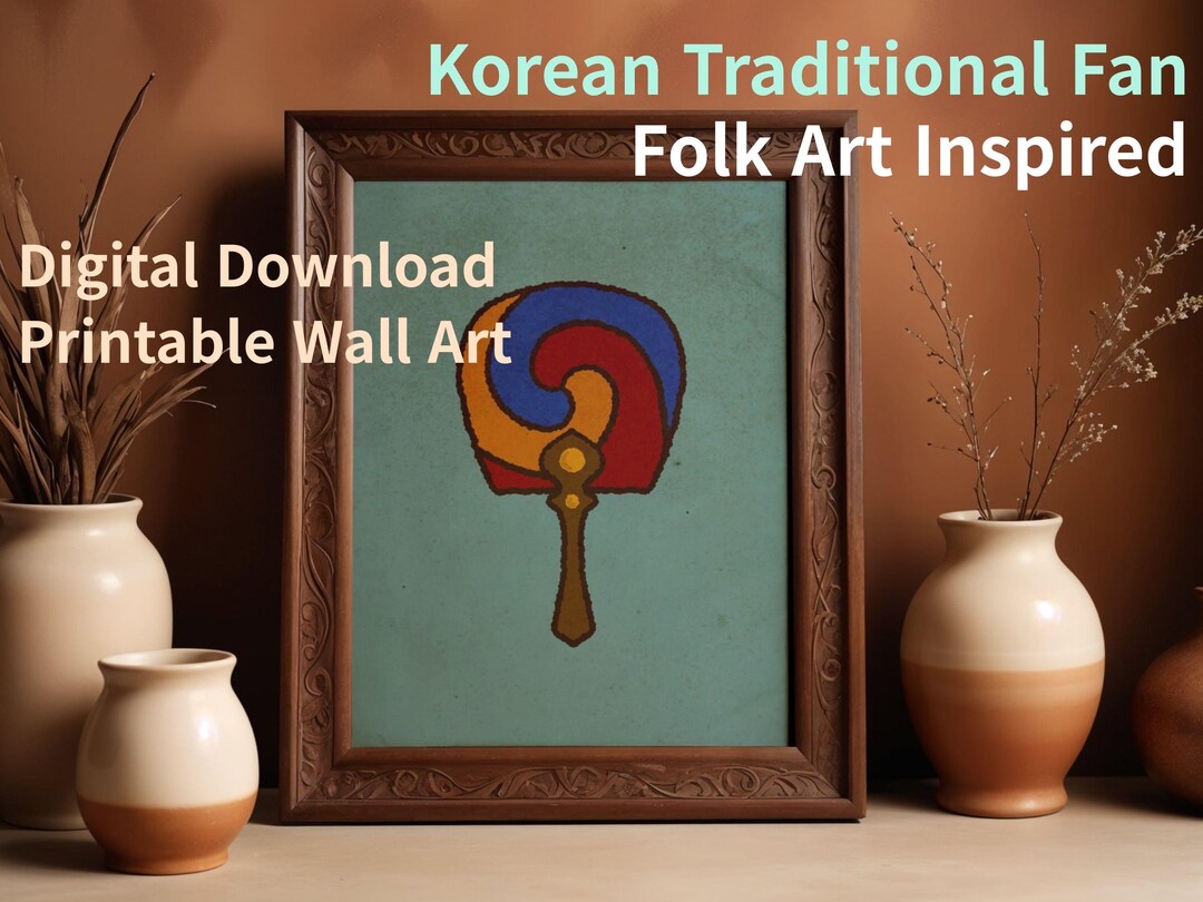 Korean Traditional Fan Wall Art Printable | Minimal Korea Art | Digital ...
